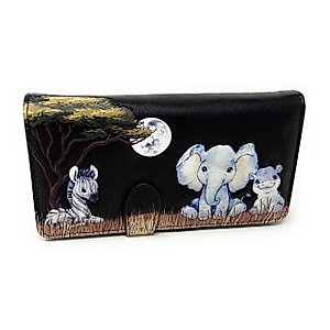 Shag Wear Babies of Africa Large Animal Safari Wallet for Women and Teen Girls Vegan Faux Leather 7" Black