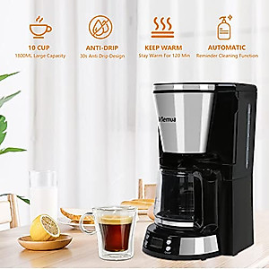 Gardcare 10-Cup Coffee Maker: 24-hour Programmable Coffee Machine, Smart Touch Screen, Stainless Steel Glass Carafe Pot with Brew Strength Control, Automatic Anti-Drip System, Black