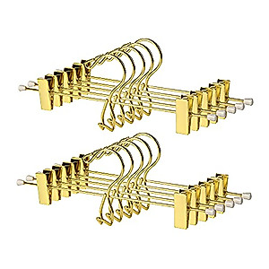 Better to U Stackable Shiny Gold Metal Pants Hanger 10 Pack, Golden Skirt Trousers Hanger Add-on Hook, Space-Saving Hanger with Non-Slip Adjustable Clips for Jeans Slacks Boutique