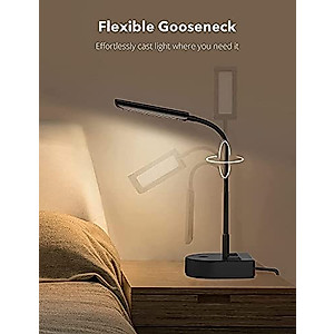 JICISSX Adjustable Gooseneck LED Desk Lamp with 2 USB Charging Ports and Touch Control,Architect Lamp for Home/Office/Workbench/Reading Working Black