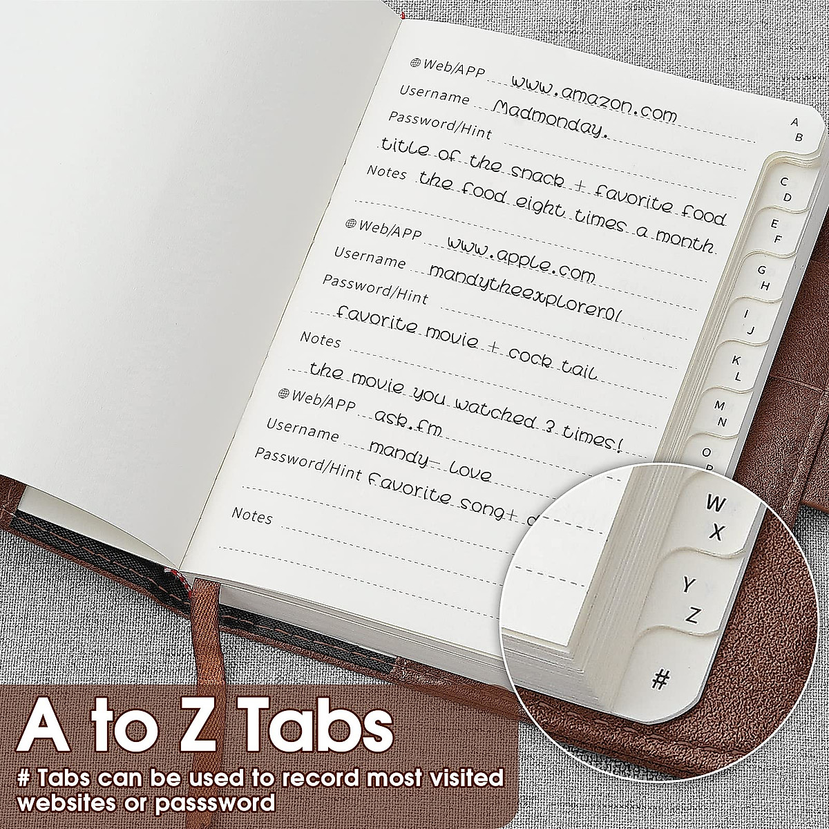 WEMATE Password Book with Lock, Password Book with Alphabetical Tabs 600+ Password Spaces, Password Logbook with Lock, Password Keeper for Computer 4.33 X 6.18 Inch Brown