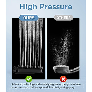 MakeFit Filtered Shower Head Black - 6 Modes High Pressure Handheld Shower Head with Filter Mineral Beads, Detachable Handheld Showerhead Set with Stainless Steel Hose and Shower Arm Bracket