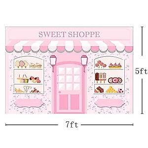 MEHOFOND Pink Sweet Shoppe Backdrop Dessert Parlor for Girls Birthday Photography Background Kids Party Banner Baby Shower Donut Ice Cream Cake Table Decor Photoshoot Studio Props 7x5ft