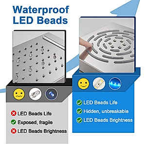 OUGOO Shower Panel System with LED Lights Rainfall Mist Shower, Body Jets, Handheld and Tub Spout, Shower Tower Column with Temp Display No Battery Needed, 304 Stainless Steel Brushed