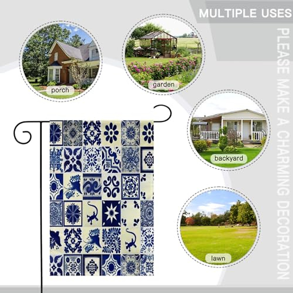 Double-sided garden flag Mexican Talavera Ceramic Tile Pattern Ethnic Folk Outdoor Flag Garden Flag Yard Outdoor Decoration （12×18in）.