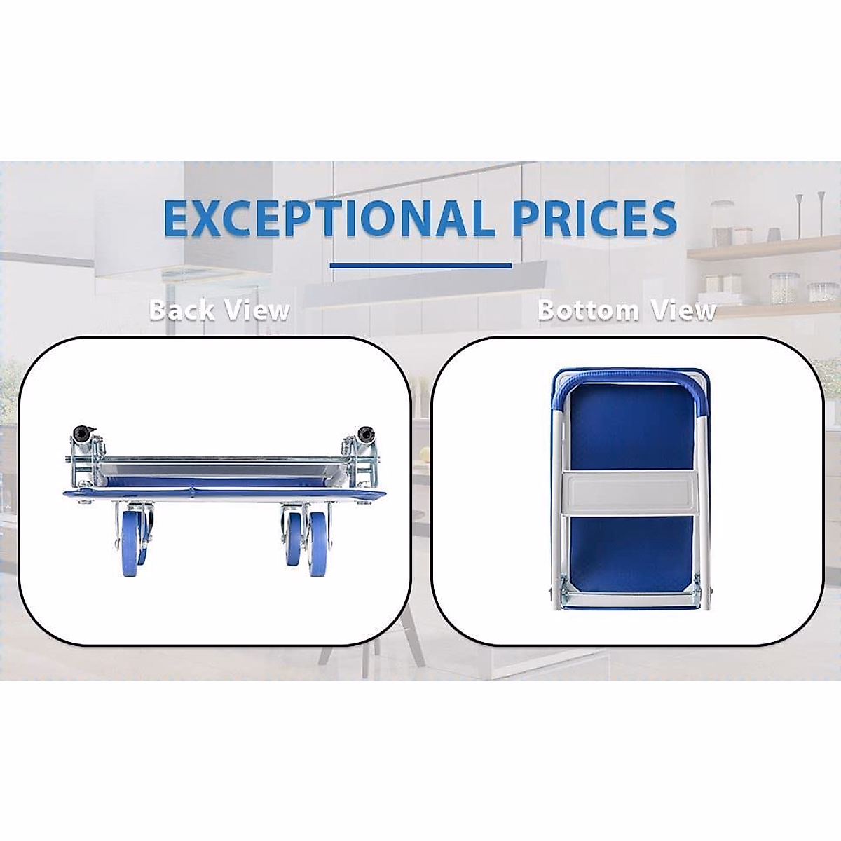 Folding Hand Truck Dolly Cart Heavy Duty with 4 Wheels 360 Degree Swivel Platform Truck for Loading Storage and Moving 330lbs