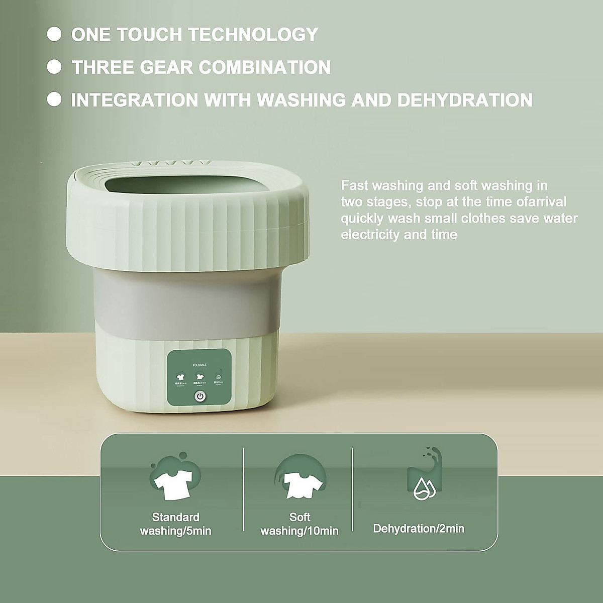 Portable Washing Machine, Mini Foldable Small Washer for Baby Clothes, Underwear, 6L Large Capacity, Suitable for Apartment, Laundry, Camping, RV, Travel(100‑240v)