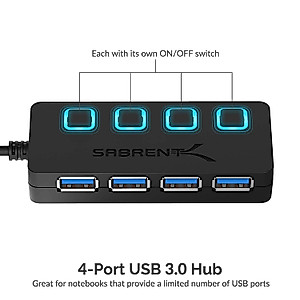 Sabrent 4-Port USB 3.0 Hub + 22AWG 3 Feet USB 3.0 Extension Cable