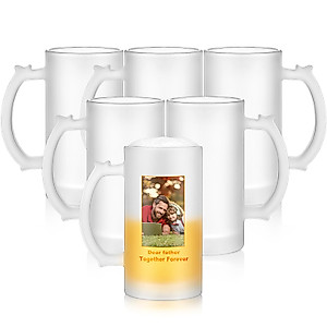 Mifoci 6 Pcs Beer Mugs for Sublimation 16 oz Glass Cups Can Add Photo Text or Images on Personalized Beer Glass for Husband Dad Men for Father's Day Oktoberfest Wedding Gift (Frosted)