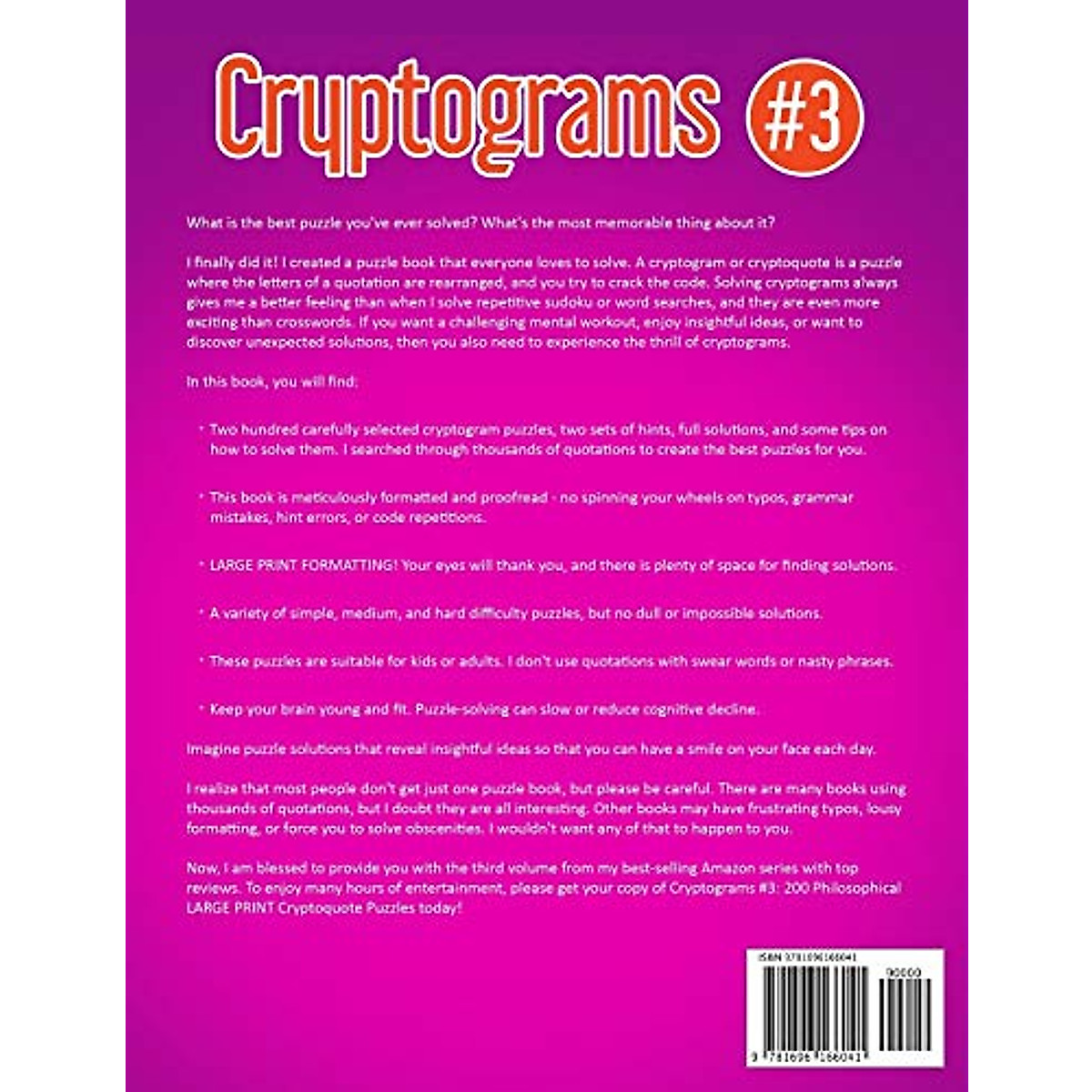 Cryptograms #3: 200 Philosophical LARGE PRINT Cryptoquote Puzzles