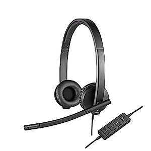 Logitech H570e Wired Headset, Stereo Headphones with Noise-Cancelling Microphone, USB, in-Line Controls with Mute Button, Indicator LED, PC/Mac/Laptop - Black