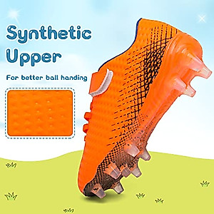 BUWTDAY Kids Football Cleats Boys Girls Athletic Outdoor Comfortable Non-Slip Sneaker Football Shoes（Little Kid/Big Kid） Orange