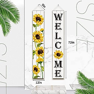 Sunflower Hanging Banners Spring Welcome Porch Banners Flags Fall Door Banners Flag Summer Hanging Banner for Front Door Garden Home Yard Sunflower Party Decorations(White Background)