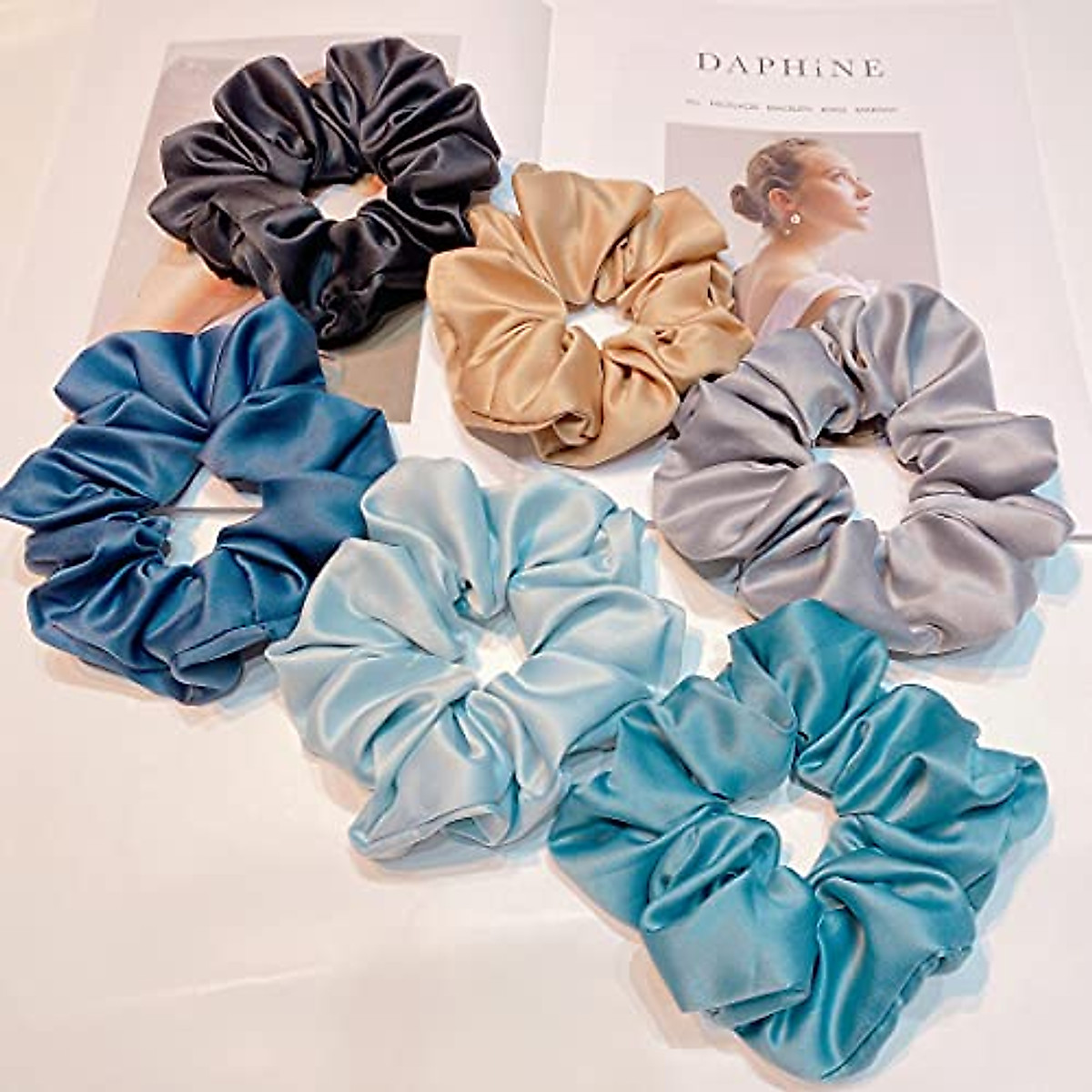 6 Pieces Satin Silk Scrunchies for hair, Big Hair Scrunchies Satin Hair Ties Ponytail Holder No Hurt Your Hair