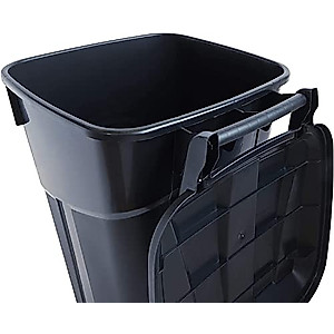 32 Gallon Wheeled Outdoor Garbage Can with Attached Snap Lock Lid and Heavy-Duty Handles, Black, Heavy-Duty Construction, Perfect Backyard, Deck, or Garage Trash Can, 2 Pack