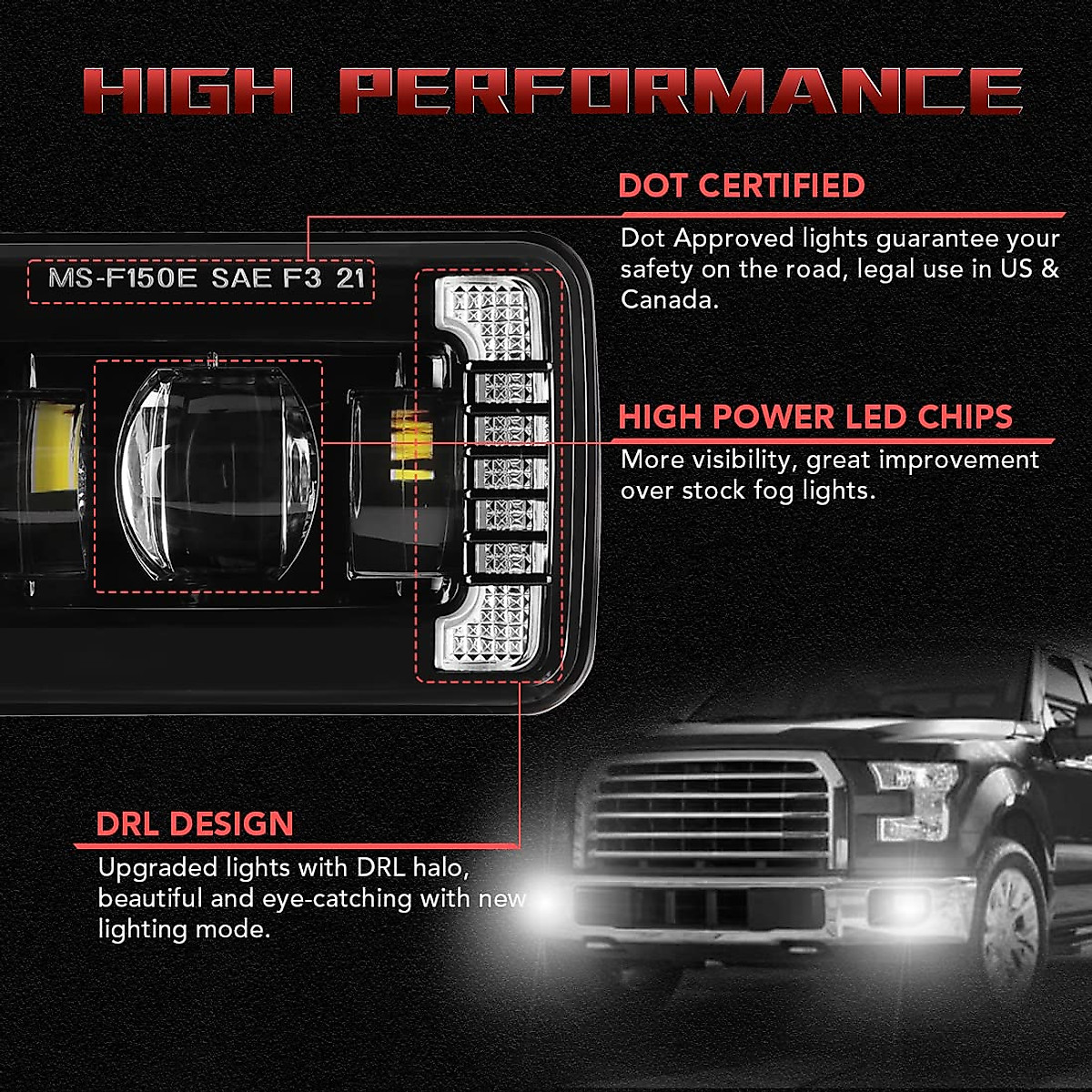 4X4FLSTC DOT Approved LED Fog Lights Assembly with DRL Replacement LED Bumper Driving Fog light Kit Compatible with Ford F150 2015 2016 2017 2018 2019 2020 Clear Lens 1 Pair - Black