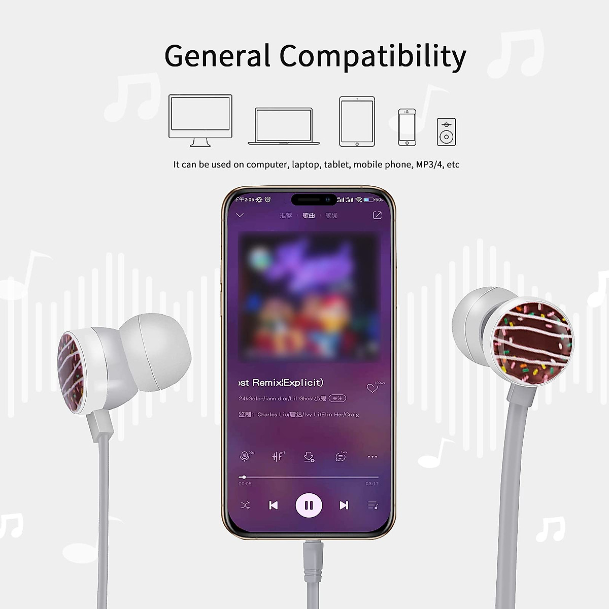 AnRuk Cute Donut Earbuds for Kids, Kid Size Wired Earbud & in-Ear Headphones with Microphone and Lovely Earphones Storage Case Gifts for School Girls and Boys (Grey)