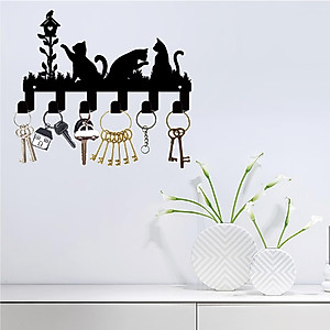 CREATCABIN Black Cats Key Holder for Wall Key Hanger Metal Key Organizer Coat Rack with 10 Hooks Key Hanging Holder Iron Wall Mount Hooks Wall Decorative for Entry Hallway Front Door 10.6x6.3Inch