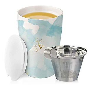Tea Forte Kati Cup in Wellbeing, Ceramic Tea Infuser Cup with Infuser Basket and Lid for Steeping Loose Leaf Tea