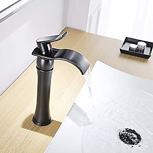 BWE Vessel Sink Faucet Oil Rubbed Bronze Farmhouse Waterfall Single Hole Bathroom Faucet with Pop Up Drain Without Overflow and Supply Line Bath Basin Single Handle Faucets Sink Lavatory Mixer Tap
