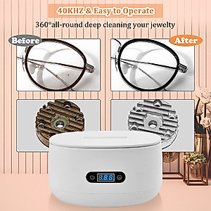 Ultrasonic Cleaner, Jewelry Cleaner with 40kHz Five Digital Timer 600ML Ultrasonic Jewelry Cleaner with Basket for Cleaning Eye Glasses, Rings,Watch,Coin,Silver…