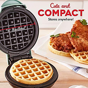 DASH Mini Maker for Individual Waffles, Hash Browns, Keto Chaffles with Easy to Clean, Non-Stick Surfaces, 4 Inch, Aqua