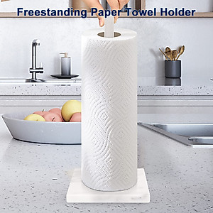 NearMoon Standing Paper Towel Holder, Stainless Steel Square Paper Towel Roll Holder with Marble Base for Bathroom Kitchen Countertop, Standard or Jumbo-Sized Roll Holder (Brushed Nickel)