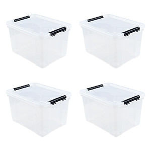 Eagrye 4-Pack 32 L Wheeled Clear Plastic Storage Latch Box, Large Clear Storage Bin with Lid