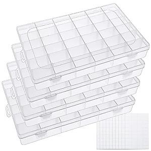 BAKHUK 4 Pack 36 Grids Clear Plastic Organizer Box Storage Container with Adjustable Divider, Tackle Box Organizer Bead Organizer Art Crafts Jewelry with 400 Label Stickers