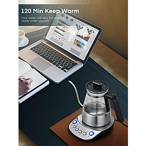 Aiheal Electric Gooseneck Kettle, Glass Electric Tea Kettle with 4 Temperature Control Presets and Keep Warm Function, Pour Over Kettle for Coffee and Tea, Hot Water Boiler, Quick Heating, 1200W/0.8L