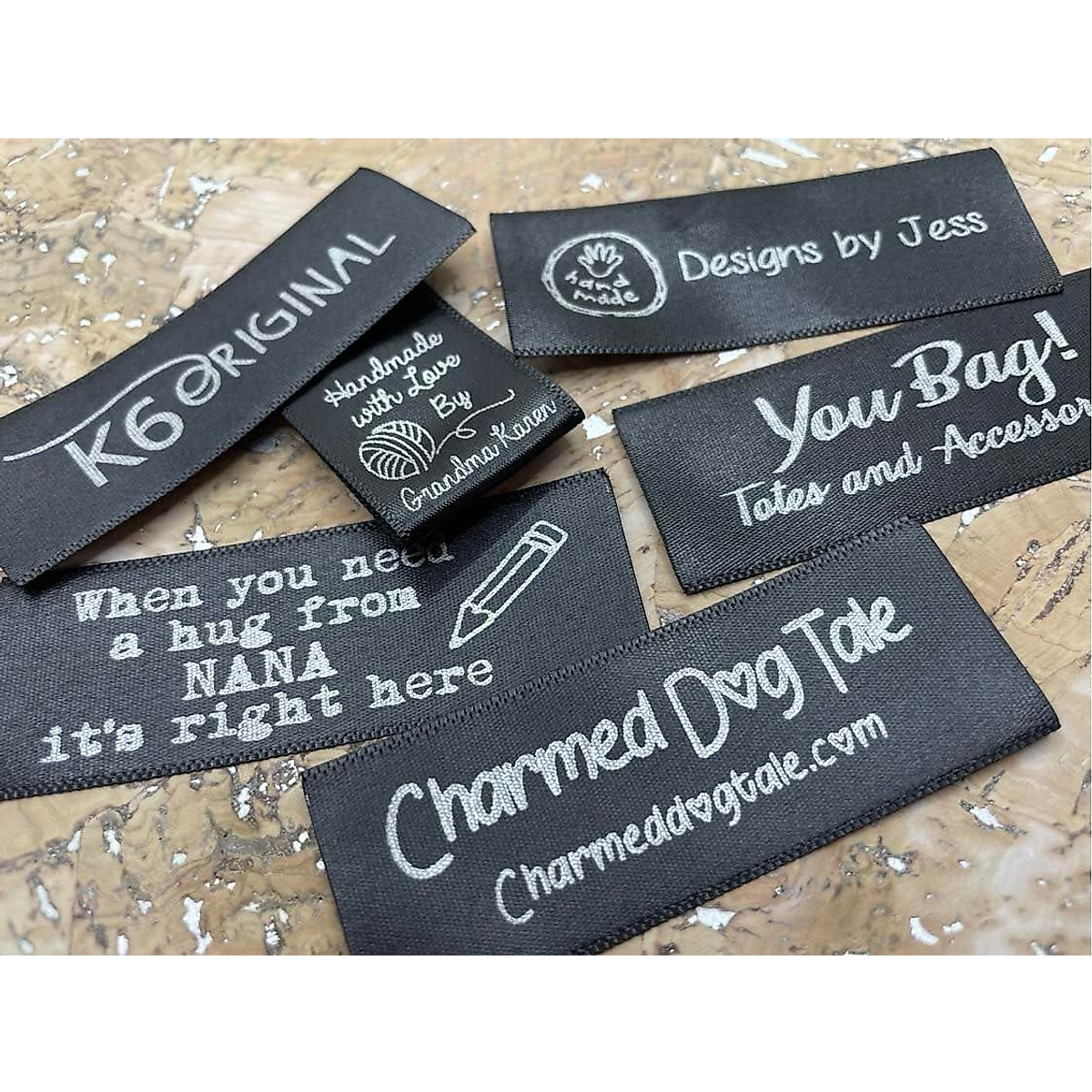 30 Black Custom Printed Satin Fabric Labels Sew On for Clothing, Crafts, Nursing Home Clothing, Children's Clothing, Knitting, Crocheting, Handmade Items