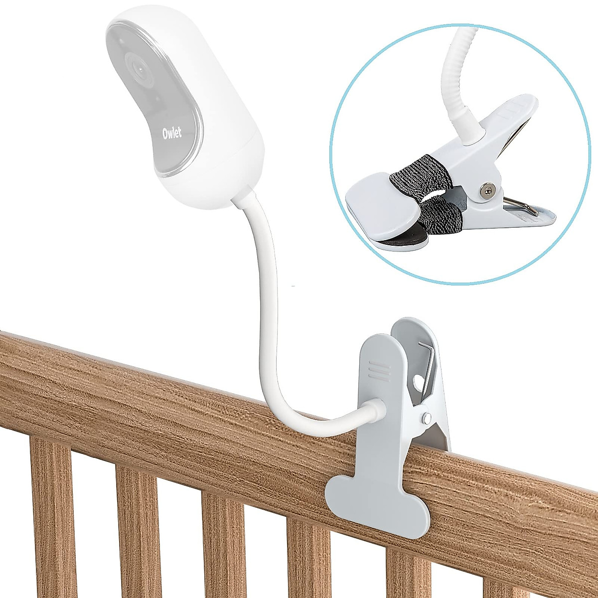 oioaahkeo Baby Monitor Mount, Adjustable Clip Mount for Owlet Duo Baby Monitor, Motorola Baby Monitor, Owlet Cam and VTech VM901 (White)(Not for Owlet Cam2)