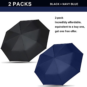 SIEPASA Two PackThe Original Portable Travel Umbrella - Umbrellas for Rain Windproof, Strong Compact Umbrella for Wind and Rain, Perfect Car Umbrella, Golf Umbrella, Backpack, and On-the-Go.(Black & Navy Blue, 2 Pack)