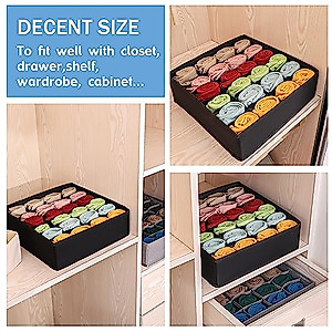 Boudar Foldable Storage Cubes Drawer Underwear Organizer Dividers， under Cabinet Organizer 24-Cell Fabric Storage Boxes for Lingerie,Socks,Ties （Black）