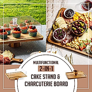 Cake Stand with Acrylic Dome Lid 2-in-1 Multifunctional Rectangular Shatterproof Dessert Table Display Set with Acacia Wood Serving Platter, Veggie Tray, Fruit Bowl, Donut Stand Plate by Homesphere