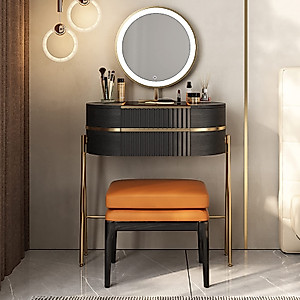 Lartis Makeup Vanity Table with Light, Black Dressing Table with Makeup Stool and Adjustable LED Mirror,Storage Dressing Small Vanity Desk with drawers, Smoky Black Vanity Table Set