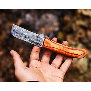 LH LIMASSOL Custom Handmade Damascus steel Bull cutter knife , cowboy knives with pancake leather sheath