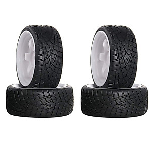 ShareGoo OD 2.55" 12mm Hex White 5-Spoke Plastic Wheel Rims & Rubber Tires Compatible with HSP HPI RC 1/10 On Road Racing Car