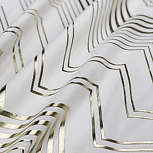 always4u Soft Velvet Foil Print Curtains 84 Inches Long White and Gold Chevron Curtains Luxury Window Treatment White 2 Panels 54 * 84 Inches