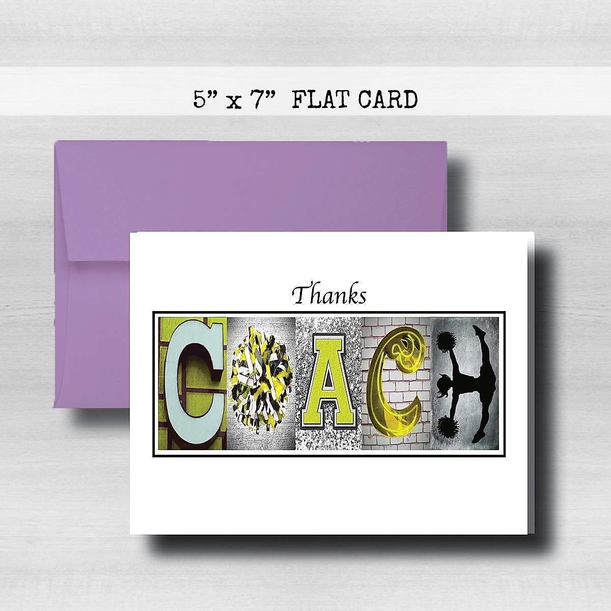 Personalized Cheerleading Yellow Coach Thank You Card, 5"x 7" FLAT CARD, Greeting Cards
