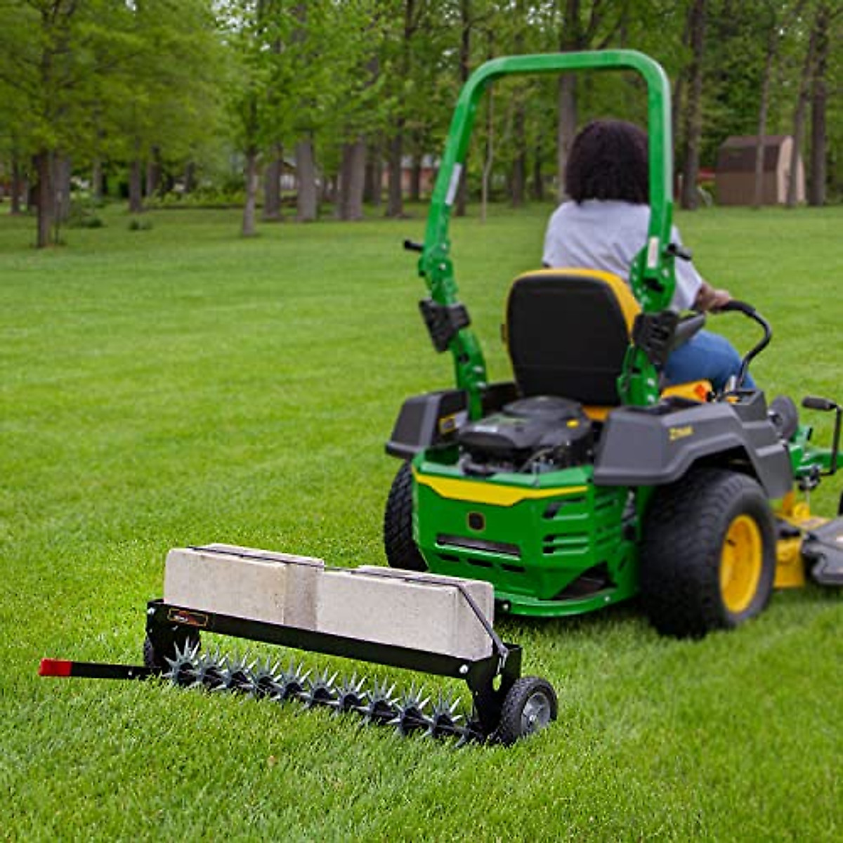 Brinly SAT-401BH-A Tow Behind Spike Aerator with Transport Wheels & Galvanized Steel 3D Tines