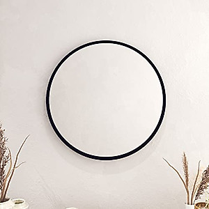 HBCY Creations Round Mirror, Black 24 inch Wall Mirror for Entryway, Bathroom, Living Room and More, Modern Minimalist Mirror for Both Rustic and Boho Design and Decor