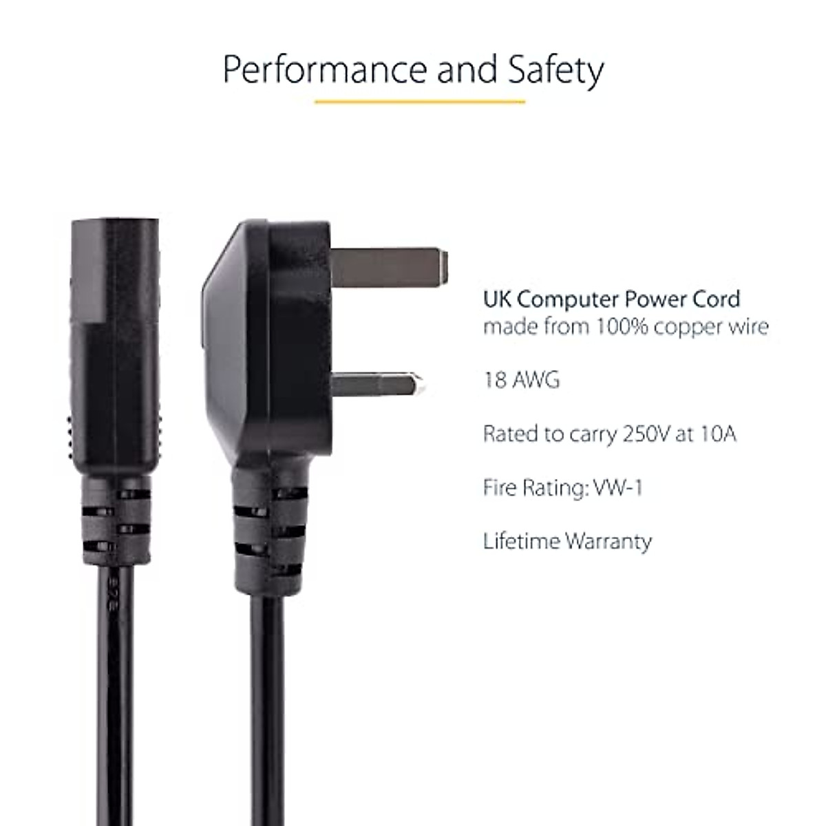 StarTech.com 6ft (1.8m) UK Computer Power Cable, 18AWG, BS 1363 to C13, 10A 250V, Black Replacement AC Power Cord, Kettle Lead / UK Power Cord, PC Power Supply Cable, TV/Monitor Power Cable (PXT101UK)