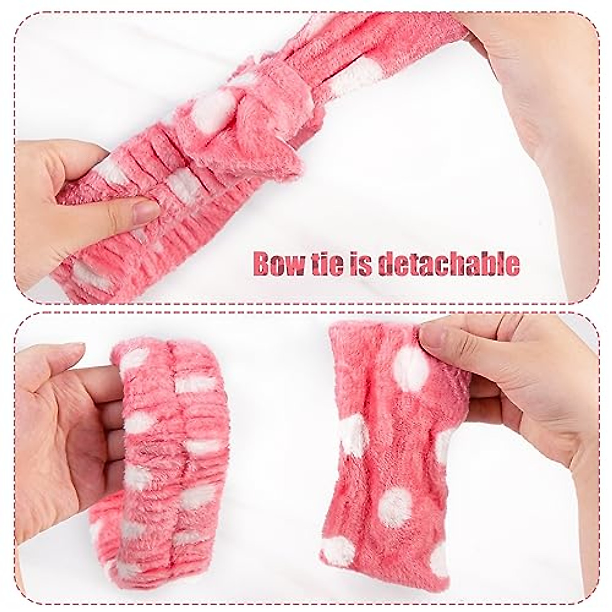Shindel 6PCS Makeup Headband Set, Bow Hair Bands with Wristbands Coral Fleece Face Wash Headbands for Women Spa Makeup Shower Skin Care Yoga