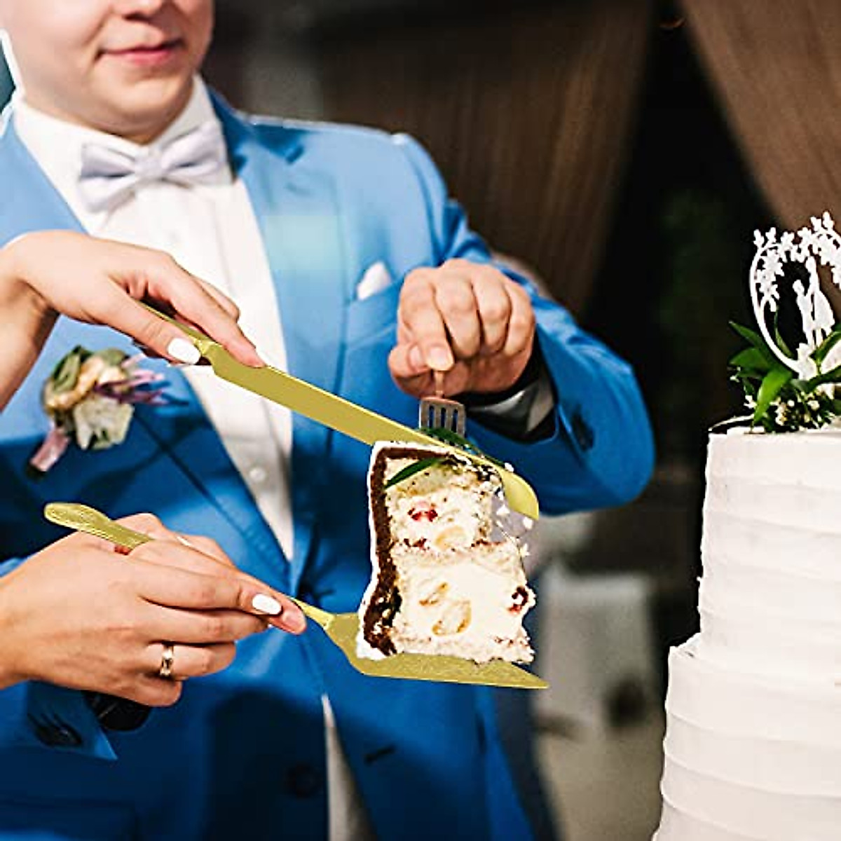 GURUDAR Vintage Wedding Cake Knife and Server Set, Stainless Steel Cake Pie Pastry Cutting Knife & Serving Spatula Set, Premium Party Supplies for Wedding, Birthday, Anniversary & Events, Gold