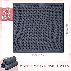 Irenare 50 Pack Cotton Waffle Weave Dish Towels for Kitchen, Dish Cloths for Washing Dishes, Ultra Soft Absorbent Dish Towels Quick Drying Dishes Wash Towel, 9.8 x 9.8 in, Dark Grey