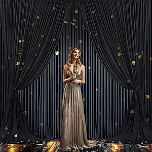 4 Panels Black Backdrop Curtain for Parties Wrinkle Free Black Photo Curtains Backdrop Drapes Fabric Decoration for Birthday Party Wedding 20ft(W) x 10ft(H)