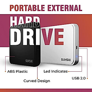 SUHSAI External Hard Drive USB 2.0 Hard Disk Storage and Backup Portable Hard Drive Memory Expansion - Ultra Slim 2.5 inch HDD Compatible with PC, MAC, Laptop, Desktop, Chormebook (250GB, White)