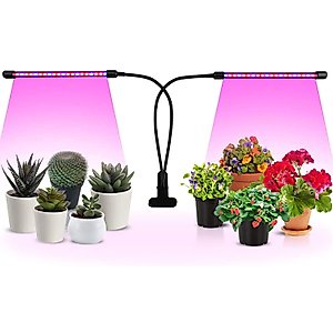 iPower LED Grow Light with Full Spectrum for Indoor Plants, Adjustable Gooseneck, 2/3 Light Modes&5/10 Dimmable Levels, 3 Auto Timing Modes, 2 Tubes, Red&Blue