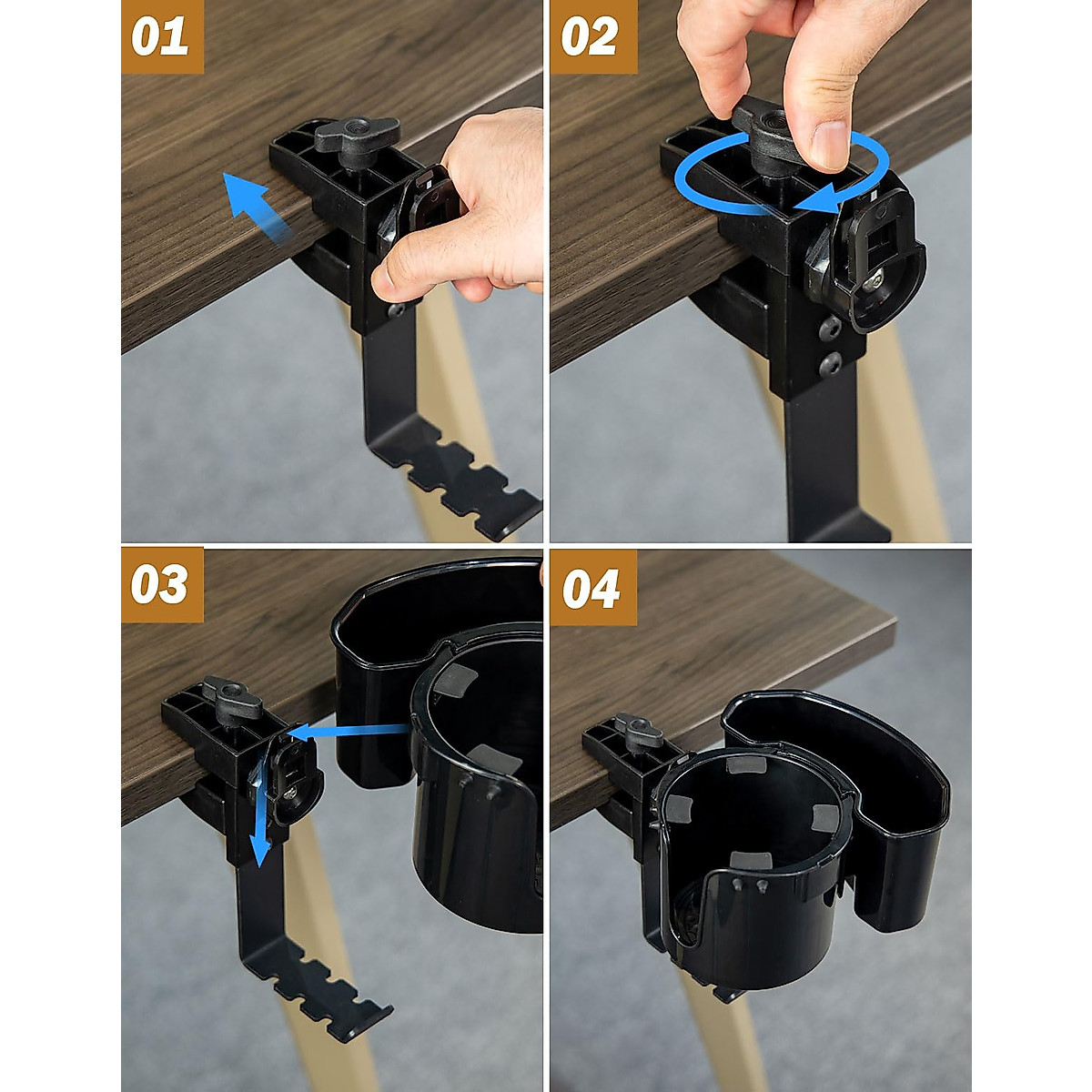 yamagahome Desk Cup Holder, 2 in 1 Large Table Cup Holder with Headphone Hanger, Anti-Spill Cup Holder for Water Bottles 18-40 oz, for Wheelchairs, Workstations, Gaming Desk Accessories black